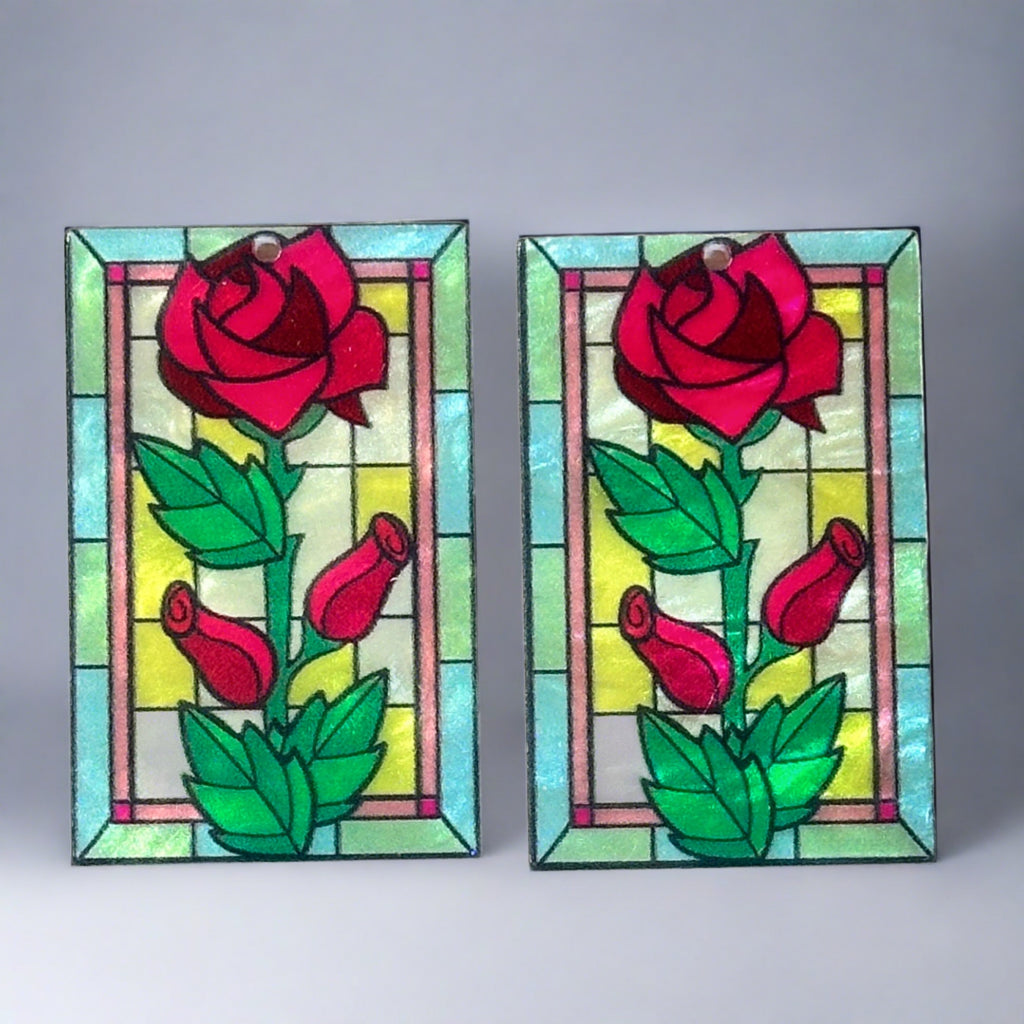 Acrylic Cab - Stained Glass Red Roses - Rectangle – Welteg